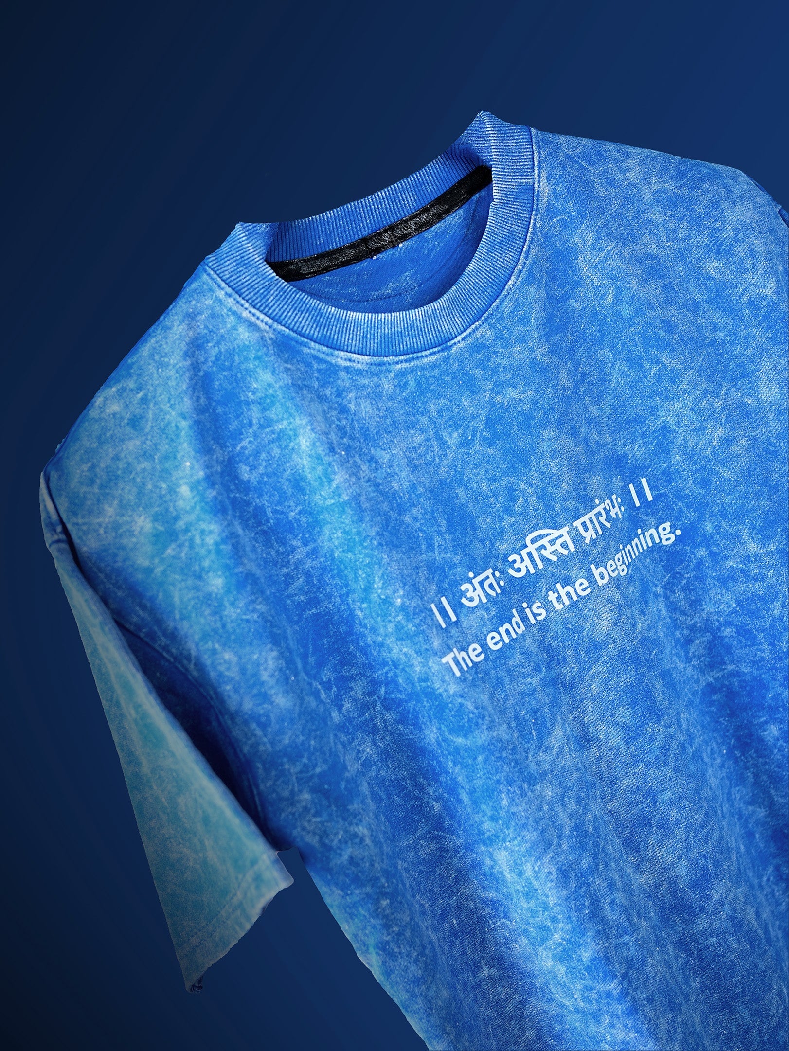 Royal Blue Acid Wash Oversized T-Shirt - "।। अंतः अस्ति प्रारंभः ...